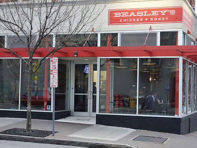 Winter can't dim the allure of Beasley's storefront. That red awning might as well be saying "Abandon all diets, ye who enter here."