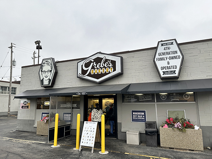 The unassuming exterior of Grebe's Bakery stands like a beacon of hope for carb enthusiasts everywhere. Wisconsin's donut paradise awaits behind these doors.