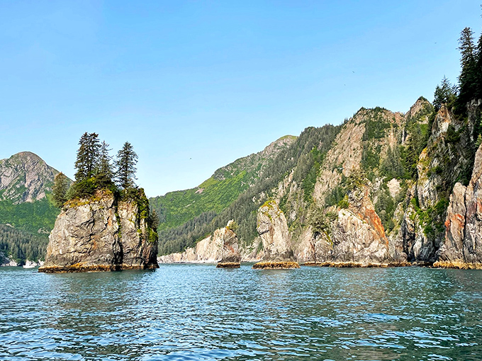 Island spires thrust from the sea like nature's exclamation points, topped with stubborn spruce trees that redefine "prime real estate."