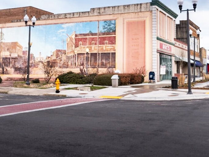 Downtown Pine Bluff's historic mural brings the past to life, a painted time machine that lets you stroll through yesterday without leaving today's sidewalk.