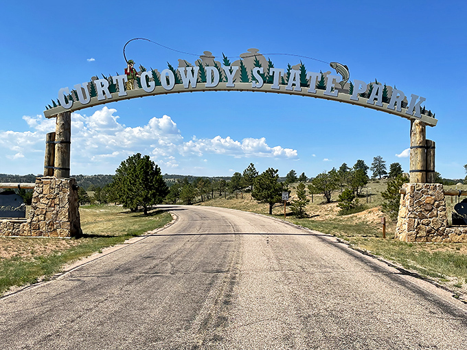 The entrance arch says it all &ndash; part fishing trophy, part welcome committee. Wyoming's blue skies provide the perfect backdrop for adventures waiting beyond.