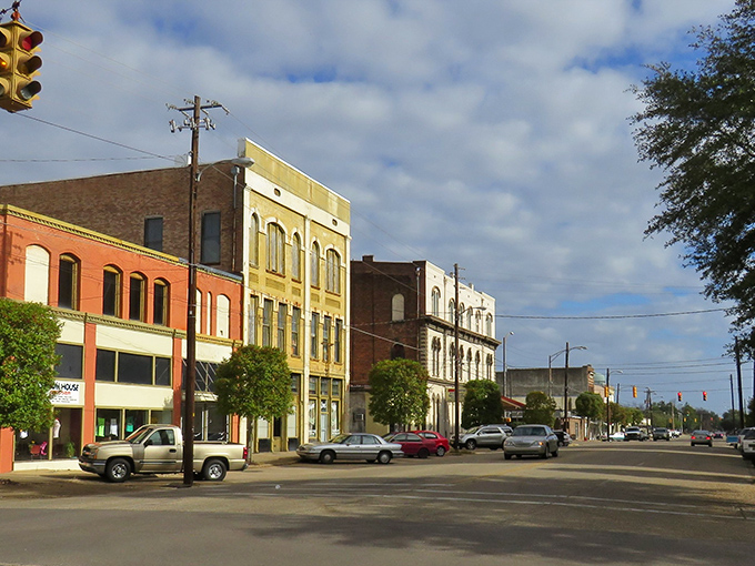 Historic storefronts line Broad Street in downtown Selma, where colorful facades tell stories of bygone eras while still anchoring the community today.