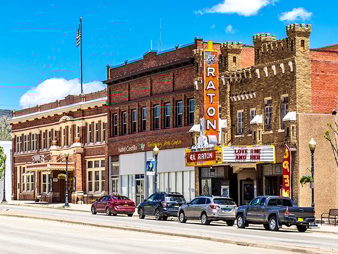 The historic El Raton Theatre stands proudly on First Street, its castle-like facade and vintage marquee promising entertainment that's stood the test of time.