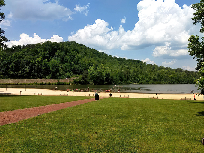 The sandy beach at Fairy Stone Lake offers that perfect "I can't believe this is in Virginia" moment. Crystal clear waters meet golden sand in a scene worthy of a travel magazine cover.