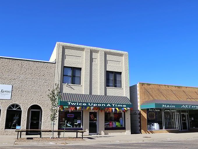 Colorful storefronts like "Twice Upon A Time" add character to Ulysses' business district, inviting visitors to explore local shops.