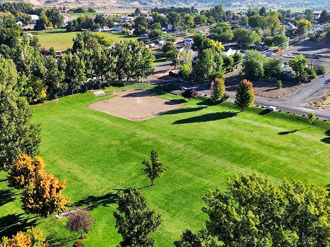 From above, Hagerman reveals its perfect balance of community and nature, with trees standing guard over neighborhoods like protective sentinels.