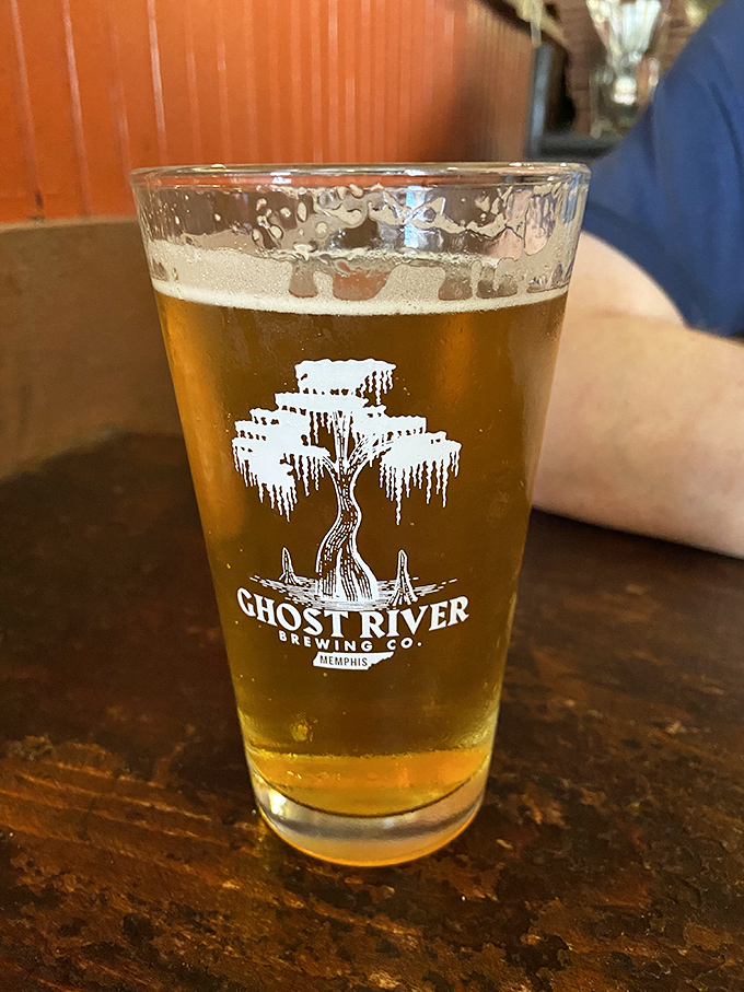 A cold Ghost River brew&mdash;because fighting fire with fire is silly. Fighting Memphis barbecue heat with local craft beer is wisdom.