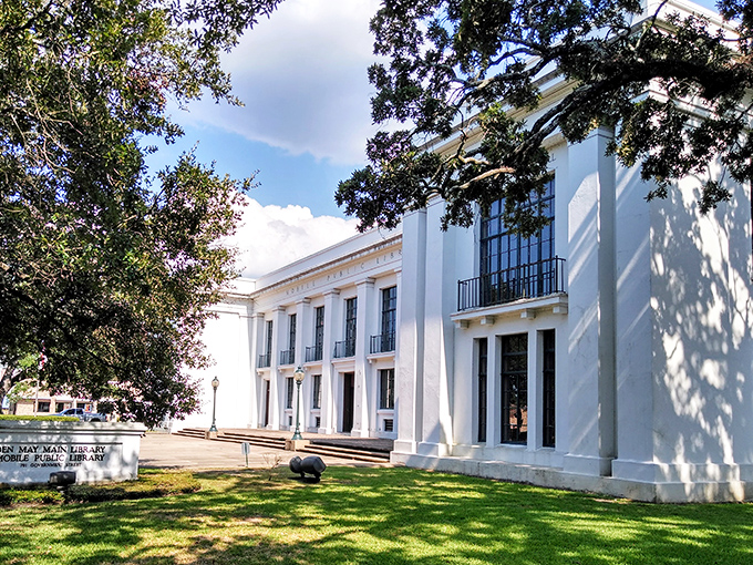 The Ben May Library's classical columns and pristine facade invite knowledge-seekers of all ages into a world of discovery and imagination.