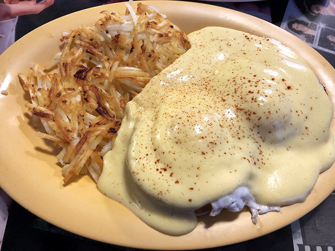 Eggs Benedict gets the royal treatment with hollandaise so velvety it deserves its own jumpsuit and backup dancers.