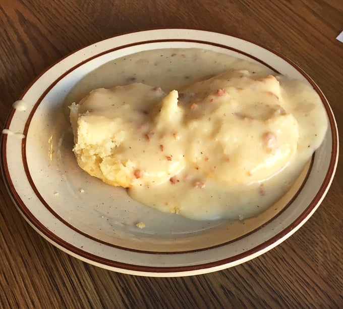 Biscuits swimming in creamy gravy&mdash;a dish so simple yet so satisfying it makes you question why anyone needs molecular gastronomy.