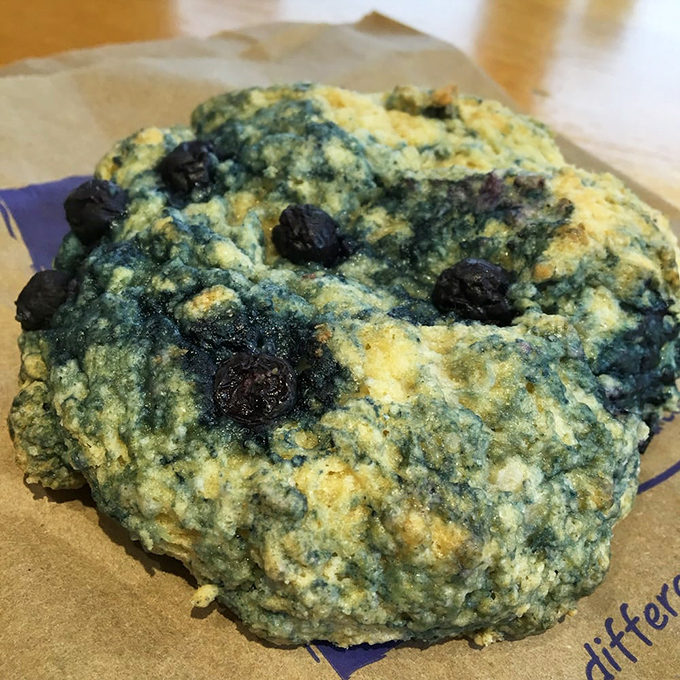 This blueberry scone looks like it's having an identity crisis between muffin and biscuit, but somehow emerges as the best of both worlds.