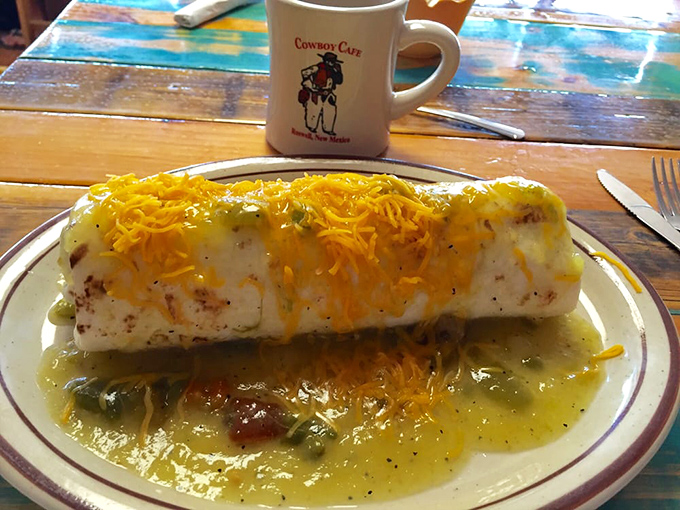 Wrapped in a tortilla and smothered in green chile sauce, this breakfast burrito isn't just food&mdash;it's a warm, cheese-topped hug to start your day right.