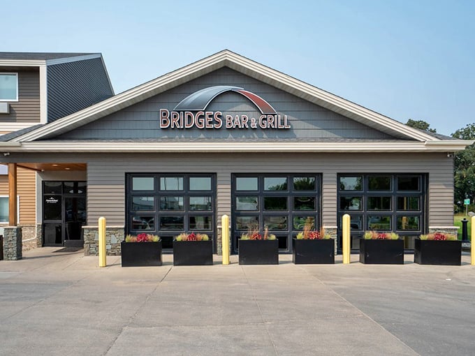 Bridges Bar & Grill celebrates Valley City's spanning heritage with modern flair. Those flower boxes add just the right touch of "we care about the details."