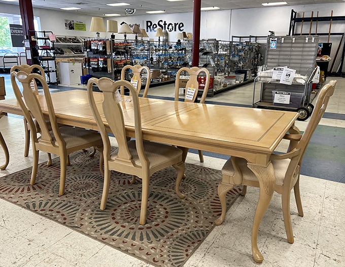 Elegant dining set that whispers "Sunday dinners" and "holiday gatherings." Just add family arguments and your famous casserole.