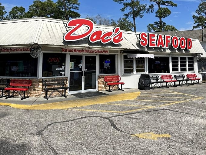 The unassuming exterior of Doc's belies the seafood magic happening inside. Like finding a pearl in an oyster, the real treasure awaits beyond those doors.