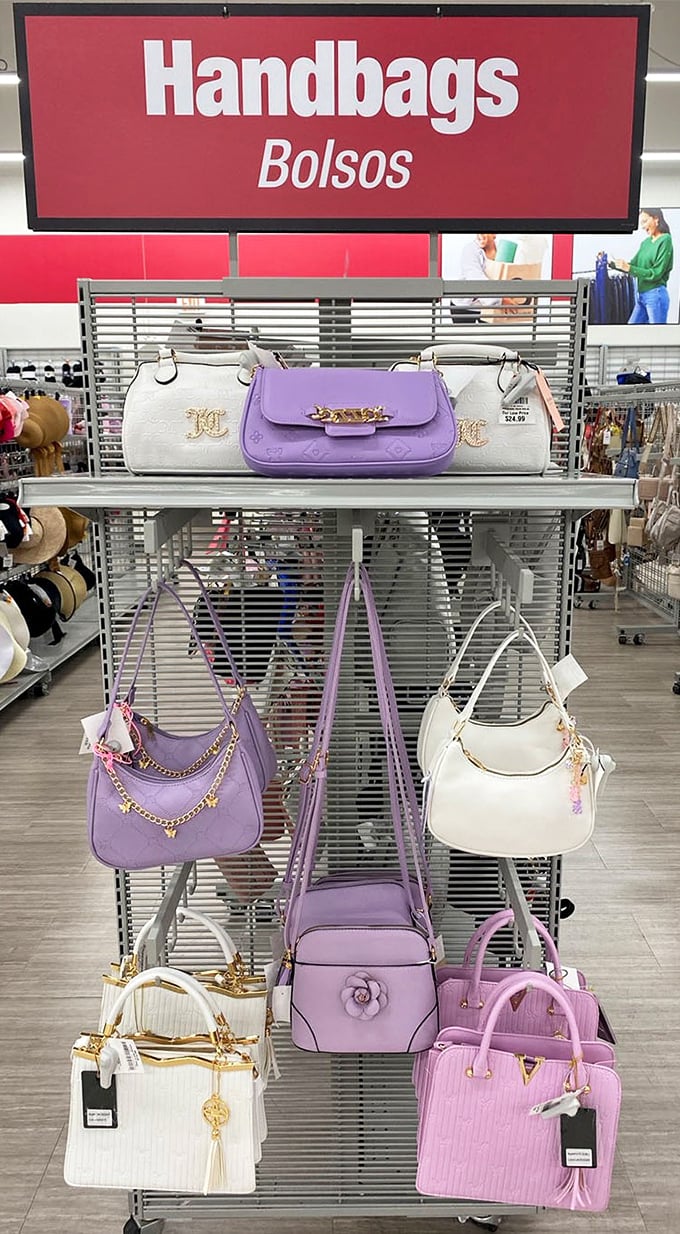 Handbag heaven where designer dreams come at pinch-me prices. That purple collection would make even the most reserved New Englander swoon.