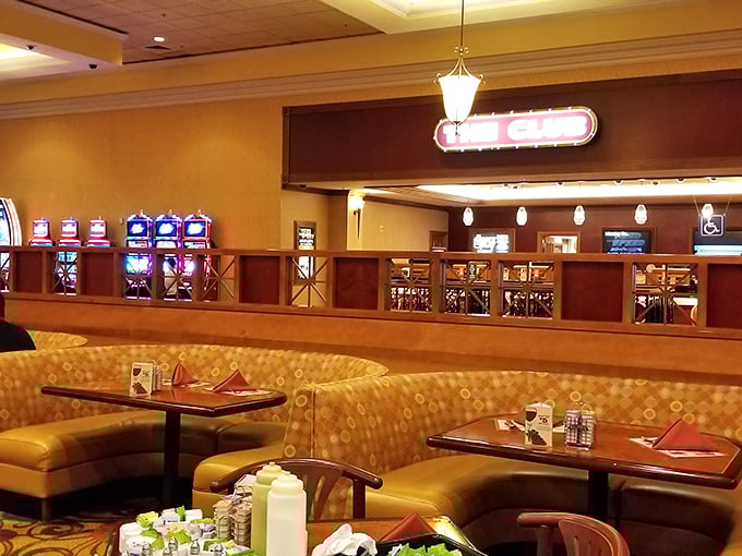 The golden booths offer front-row seats to the casino action while keeping you comfortably insulated from the chaos of spinning wheels and flashing lights.