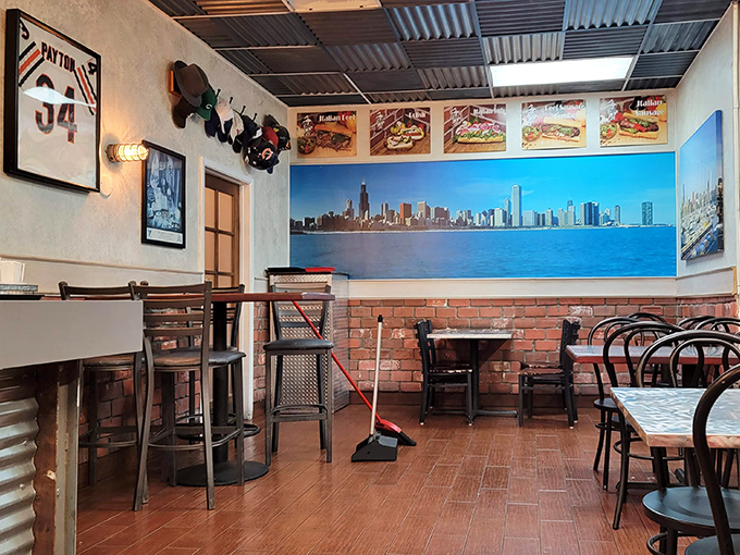 The Chicago skyline mural isn't subtle, but neither is the food. It's like they teleported a slice of Wrigleyville to the Arizona desert.