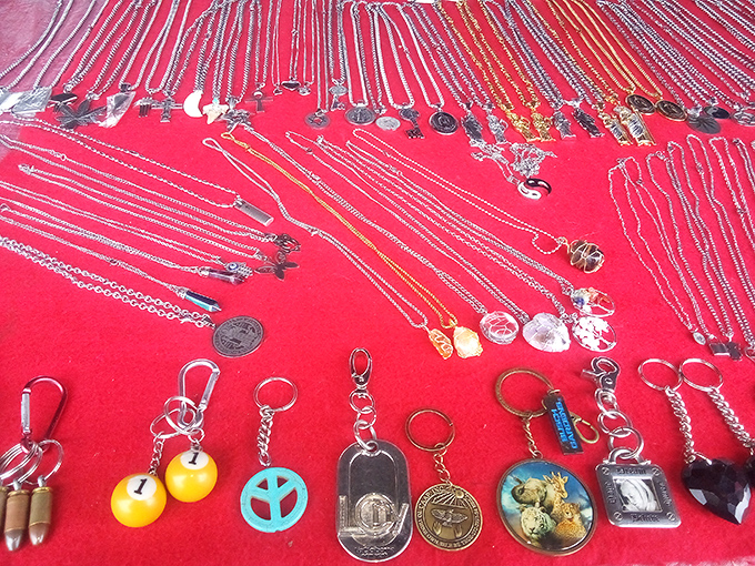 Treasure maps for your neck! Each pendant and chain at this jewelry display offers a different path to personal expression.