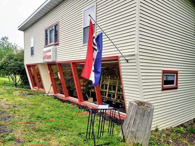The Keweenaw Agate Shop flies Michigan's colors proudly, inviting rock hounds to discover Lake Superior's polished treasures.
