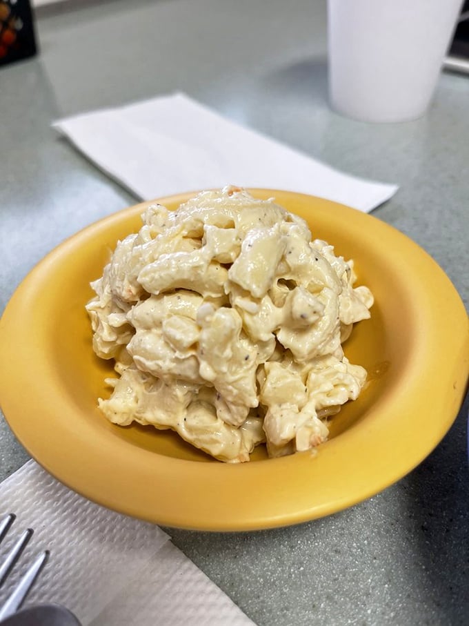 Macaroni salad, the unsung hero of the Hawaiian plate lunch &ndash; creamy, comforting, and the perfect cool counterpoint to the savory mains.