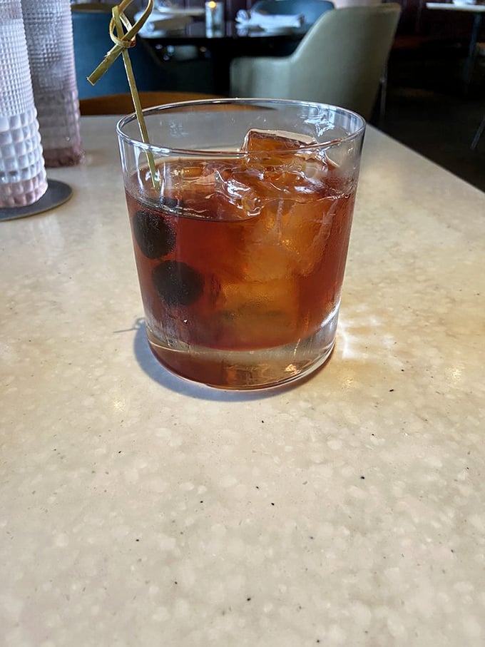 A classic cocktail that looks like it means business, the kind of drink that makes you feel sophisticated just holding it.