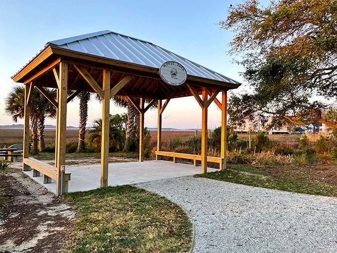 Morse Park Landing's covered pavilion offers the perfect shaded spot to soak in sweeping marsh vistas.