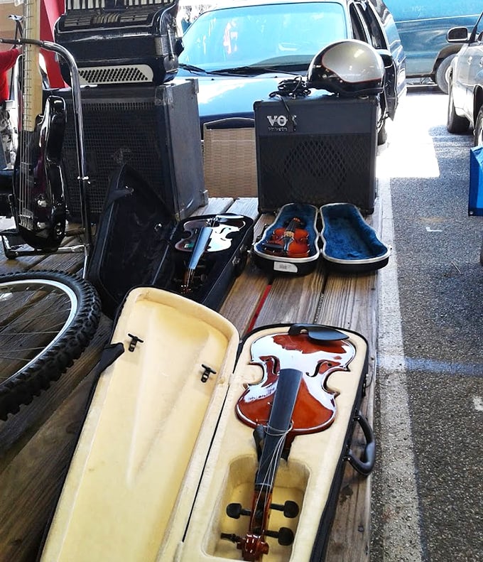 The violin case that makes you wonder: does it contain a musical instrument or is this the beginning of a noir film? Either way, I'm intrigued.