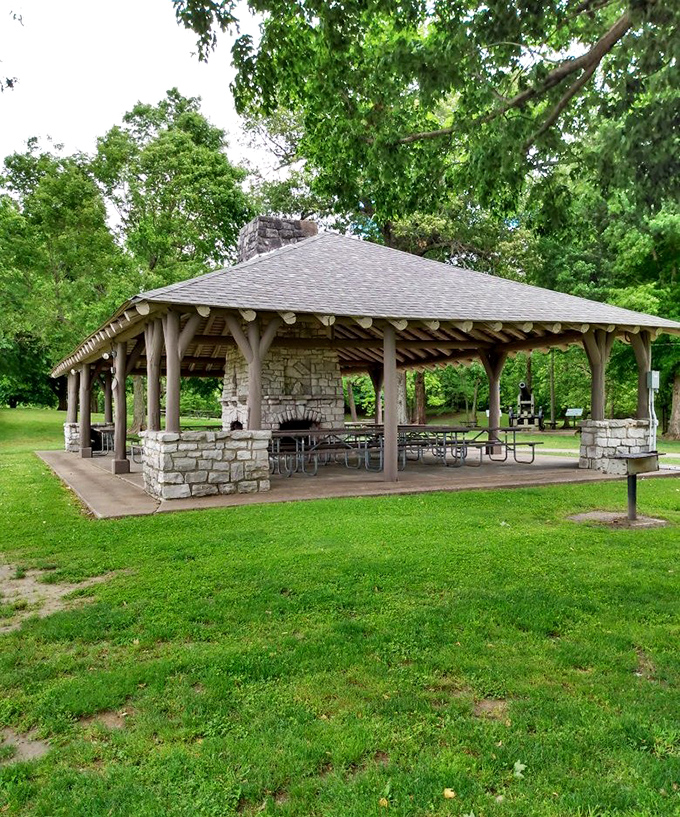The perfect picnic pavilion doesn't exi&mdash; Oh wait, here it is, complete with stone pillars and enough space for your entire extended family reunion.