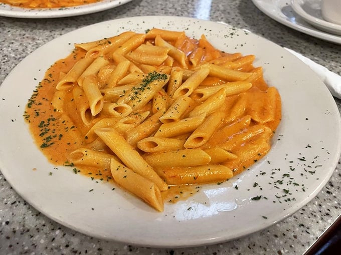 Penne alla vodka that's somehow both velvety and light, with just enough herbs to make you feel sophisticated.