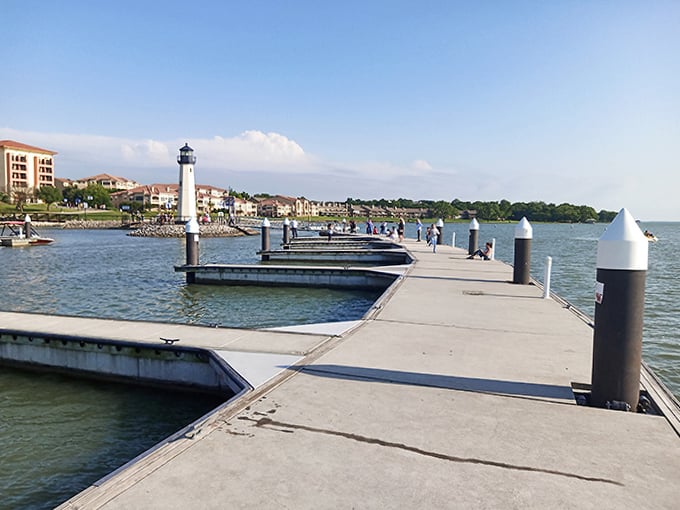 The marina's geometric precision creates leading lines that draw your eye straight to the main attraction&mdash;architectural photography 101.
