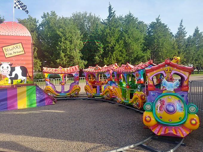 The county fairgrounds' colorful train ride promises joy to children and grandchildren alike—no retirement portfolio required for this kind of return on investment.