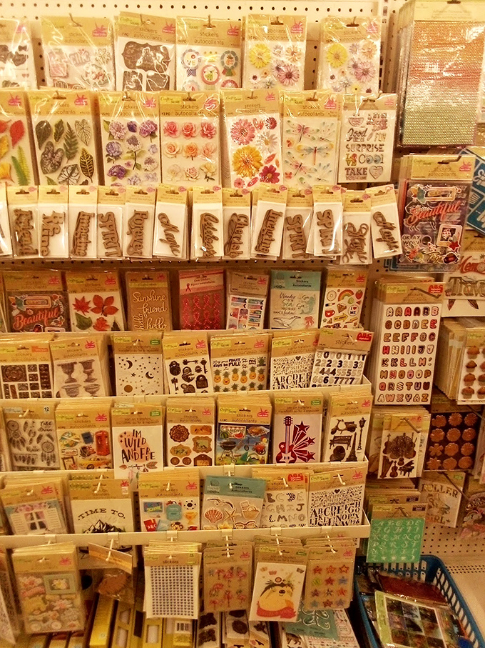 Sticker wonderland where crafters and scrapbookers can stock up without the guilt that typically follows creative shopping sprees.