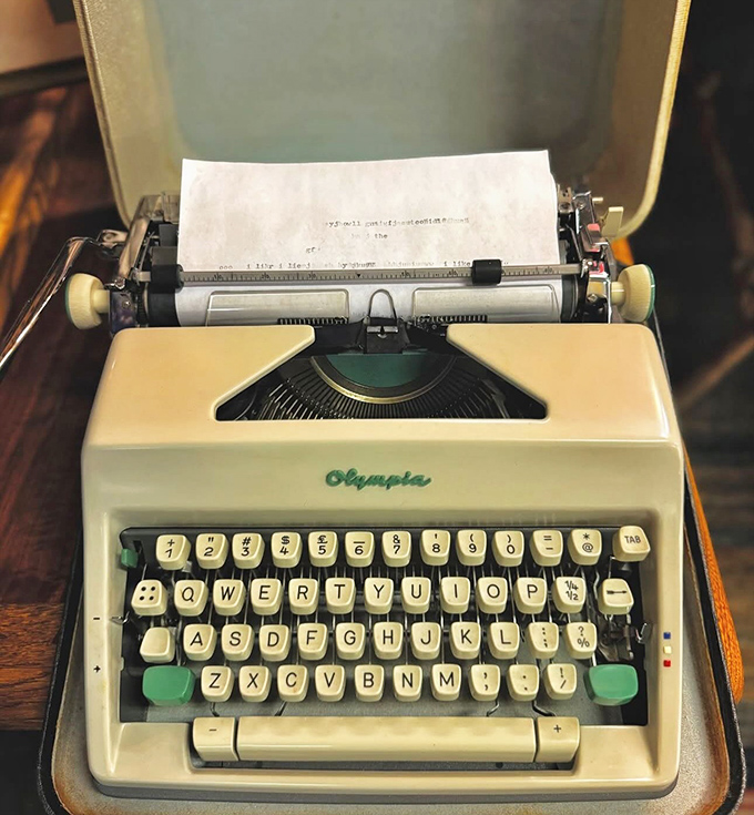 This cream-colored Olympia typewriter waits patiently for the next great American novel or passive-aggressive note.