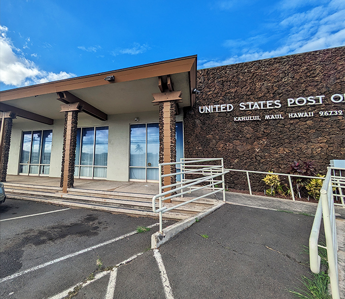 Even the Post Office in Kahului gets the lava rock treatment &ndash; island style meets federal function with volcanic flair.