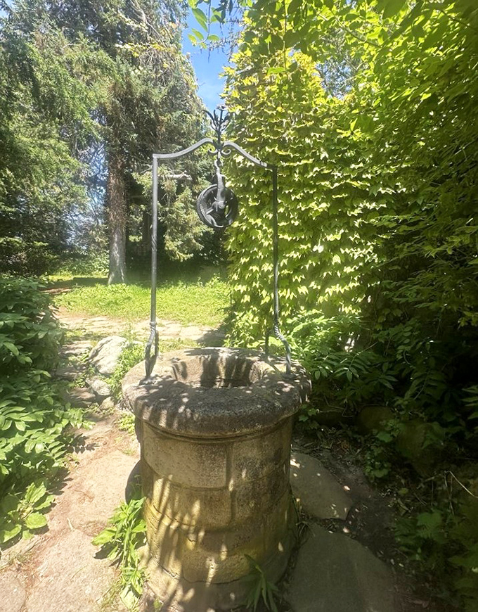 Not just any wishing well&mdash;this stone beauty with its wrought iron mechanism looks like it grants wishes with a touch of architectural flair.
