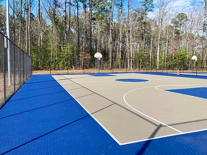This pristine basketball court surrounded by Virginia pines offers the perfect place to work off all those Southern comfort food calories. Game point, anyone?