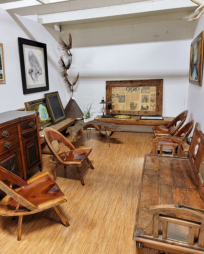 Mid-century meets rustic charm in this wood-paneled sanctuary. These chairs aren't just furniture&mdash;they're time machines with armrests.