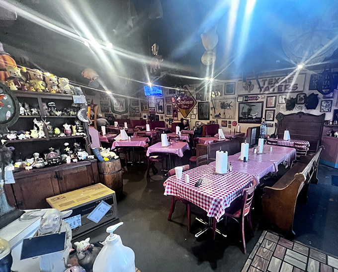 Every inch of wall space tells a story, creating an atmosphere that's equal parts barbecue museum and comfort food sanctuary.