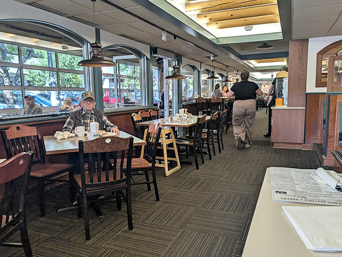 Natural light floods the dining area, illuminating what might be the most important decision of your day: sweet or savory?