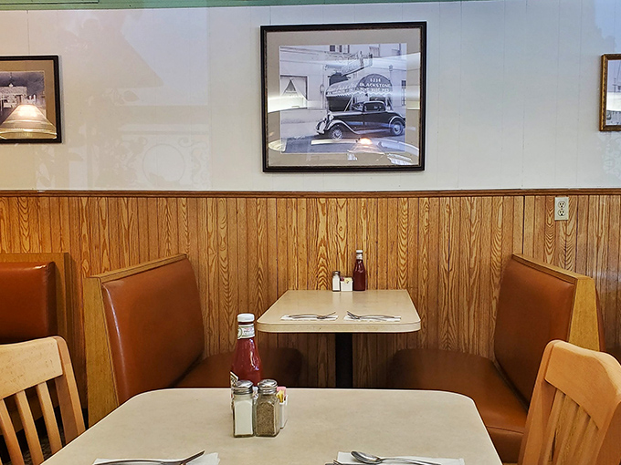 Wood paneling and vintage photos create the perfect backdrop for burger bliss. No designer needed&mdash;just decades of knowing exactly what works.