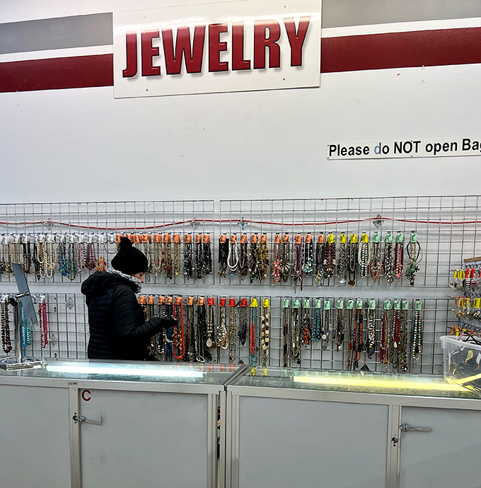 Sparkle on a budget isn't just a dream—it's hanging right here. The jewelry section offers everything from costume pieces to the occasional genuine gem hiding in plain sight.
