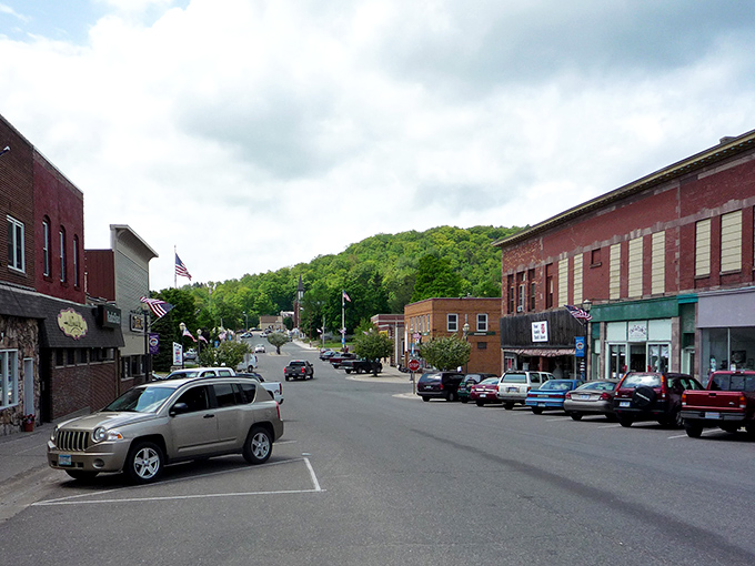 Main Street Munising&mdash;where parking is plentiful, pace is leisurely, and nobody's honking their horn in frustration.