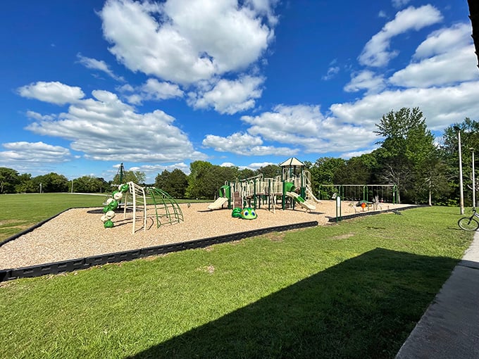 Playground paradise awaits the little explorers while parents enjoy a moment of peace. Childhood memories in the making under Kentucky skies.