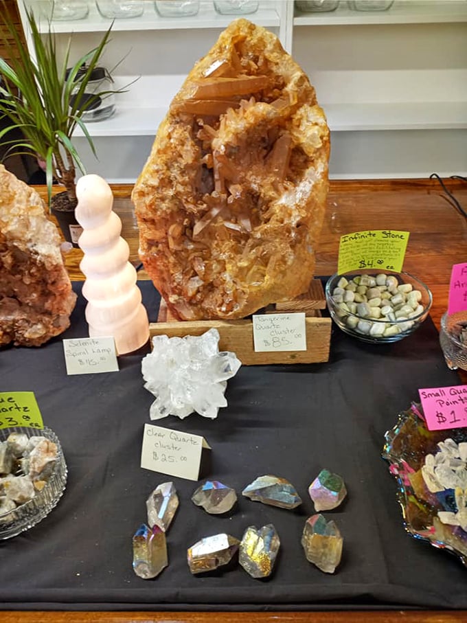 Crystal collectors, rejoice! These geological wonders transform a simple market table into a miniature natural history museum of sparkle and shine.