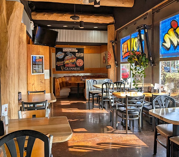 Sunshine streams through windows illuminating wooden tables where BBQ memories are made. Simplicity at its most delicious.