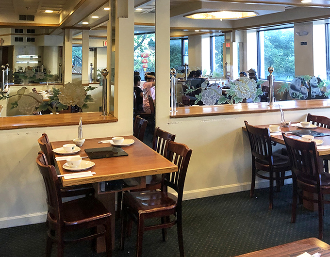 Tables thoughtfully arranged for both privacy and community&mdash;the perfect setting for making memories over bubbling broths.