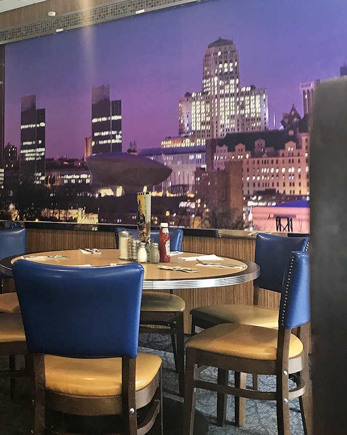 A closer look at the Albany skyline mural&mdash;dining with a view without the vertigo or exorbitant penthouse prices.