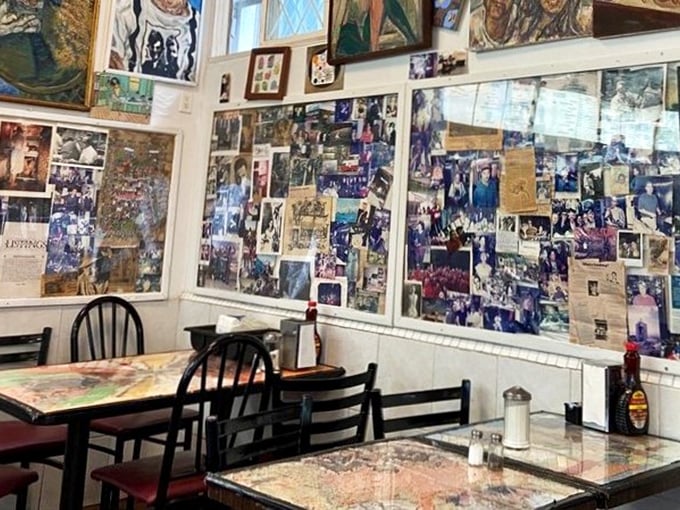 Where photos of regulars and neighborhood heroes share wall space with art—a community scrapbook you can eat in.