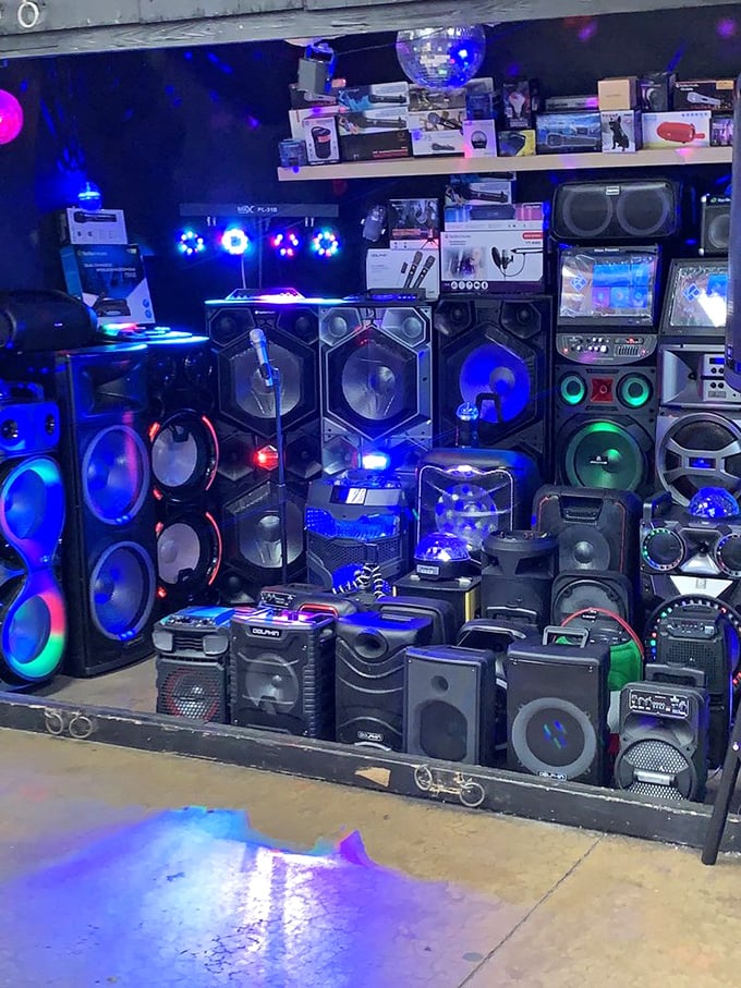 The speaker section pumps visual volume with its glowing, pulsating displays. Your neighbors will hear your bargain from three blocks away.